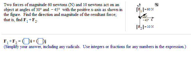 Solved Two Forces Of Magnitude 60 Newtons N And 10 Newtons