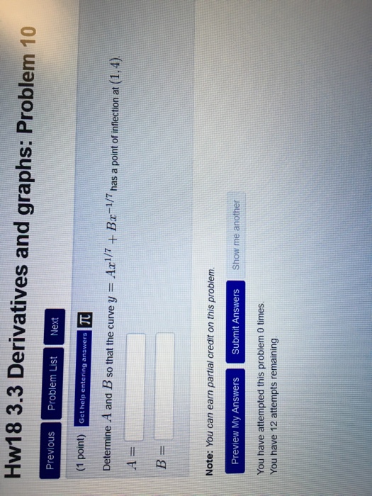 Solved Determine A and B so that the curve y = Ax^1/7 + B | Chegg.com