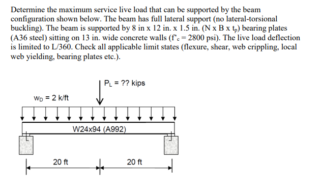 Solved Determine the maximum service live load that can be | Chegg.com