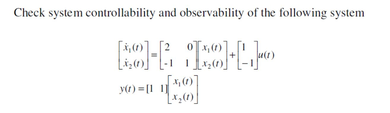 Solved Check system controllability and observability of the | Chegg.com