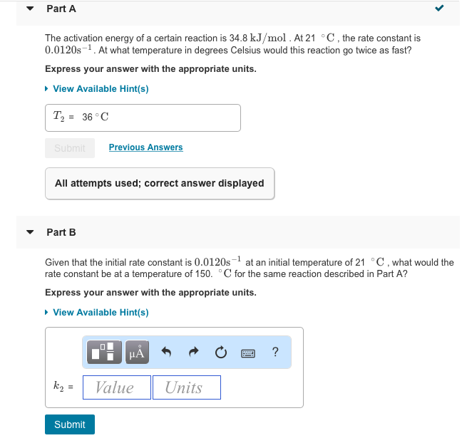 Solved Part A The Activation Energy Of A Certain Reaction Is