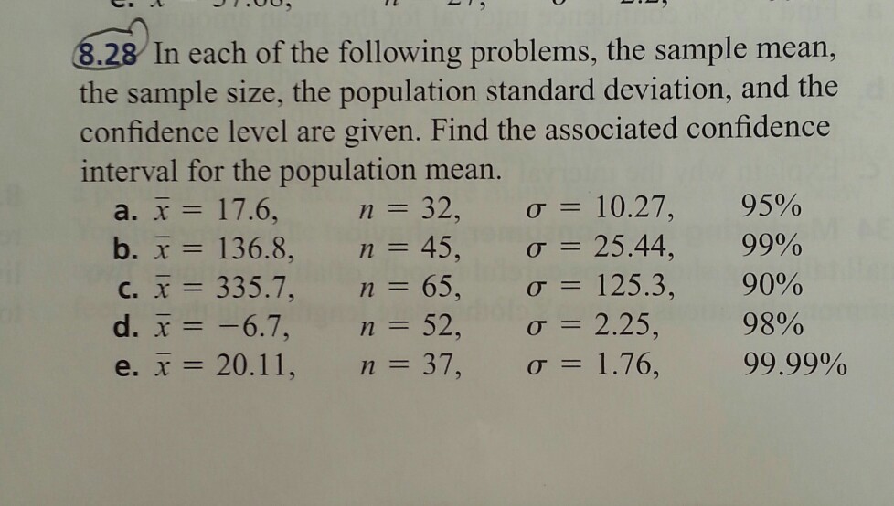 Solved In each of the following problems, the sample mean, | Chegg.com