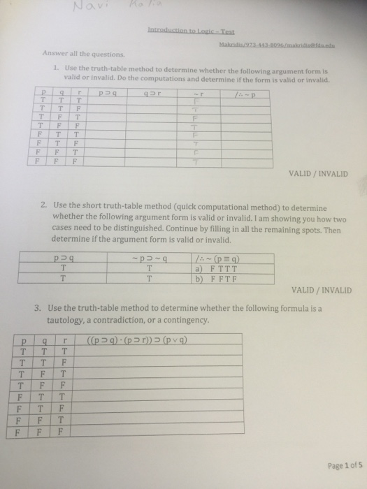Solved Use the truth-table method to determine whether the | Chegg.com