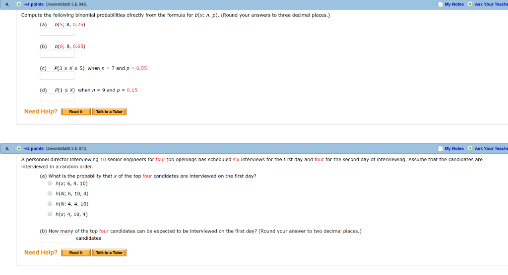 Solved 4 points DevoreStat9 3.E.046. Compute the following | Chegg.com