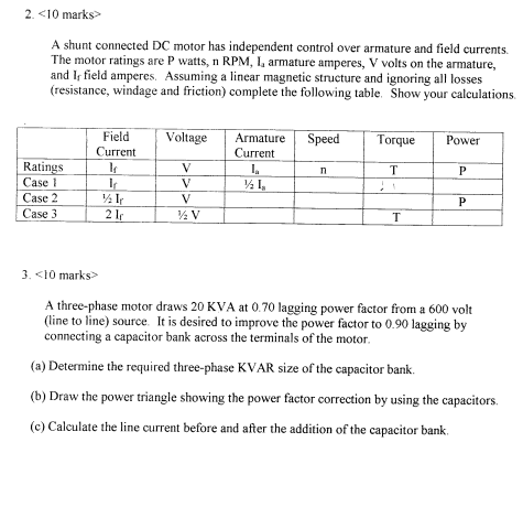 Solved 2. A shunt connected DC motor has | Chegg.com
