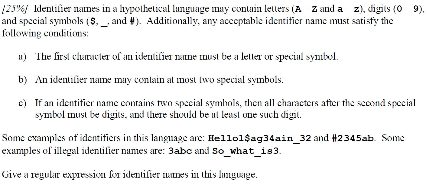 Solved [25%] Identifier names in a hypothetical language may | Chegg.com
