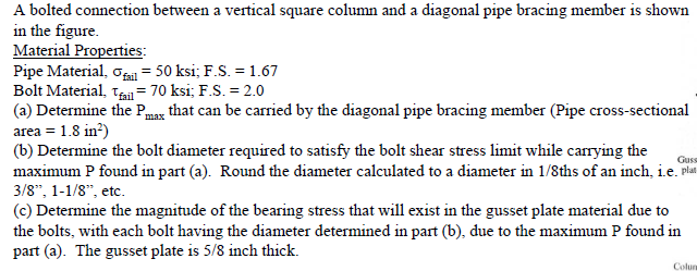 Solved A bolted connection between a vertical square column | Chegg.com