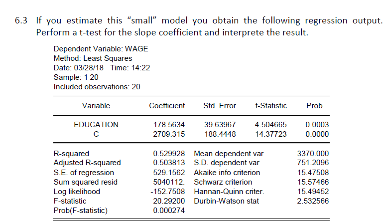 Solved 6.3 If you estimate this "small" model you obtain the | Chegg.com