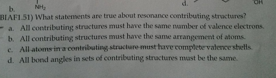 Solved What statements are true about resonance contributing | Chegg.com