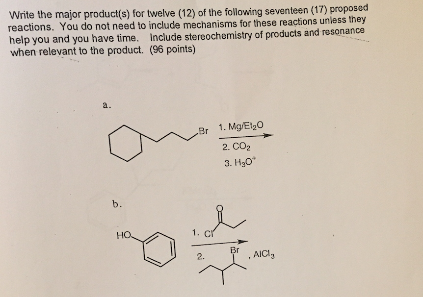 Solved Write the major product(s) for twelve (12) of the | Chegg.com