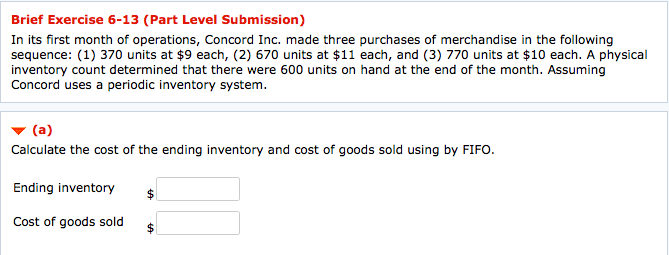 Solved Brief Exercise 6-13 (Part Level Submission) In its | Chegg.com