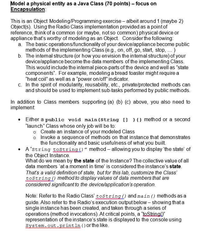 Solved Model a physical entity as a Java Class (70 points) | Chegg.com