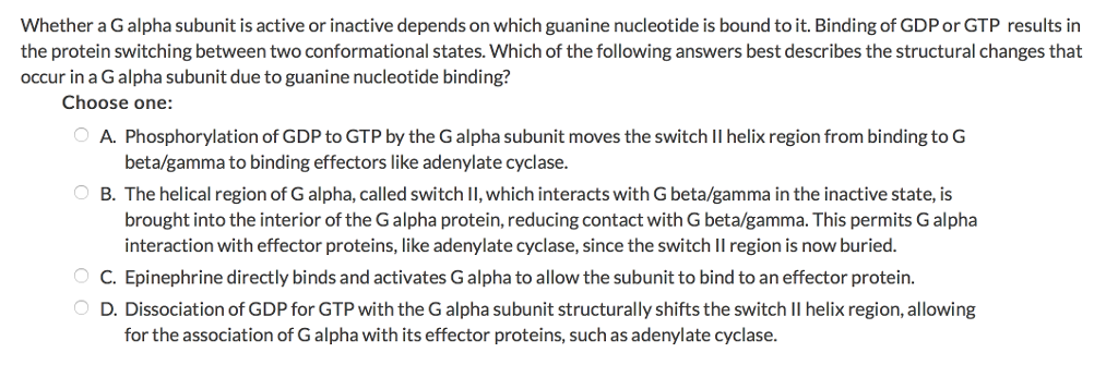 Solved Whether a G alpha subunit is active or inactive | Chegg.com