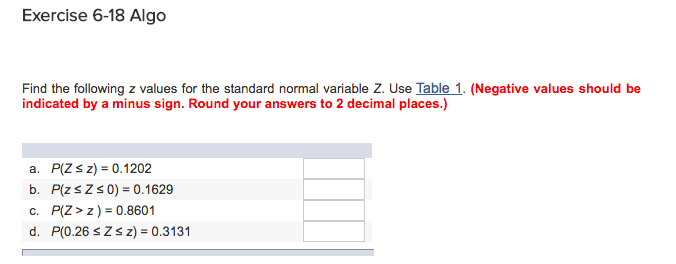 Solved Find the following z values for the standard normal | Chegg.com