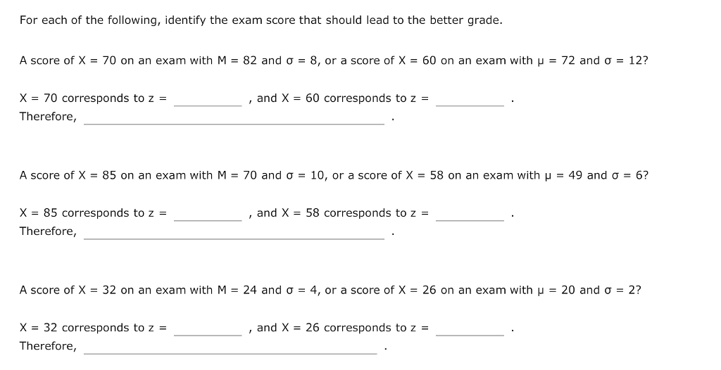 Solved For each of the following, identify the exam score | Chegg.com