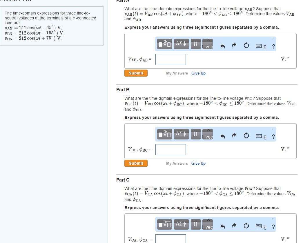 Solved The time domain expressions for three line-to- | Chegg.com