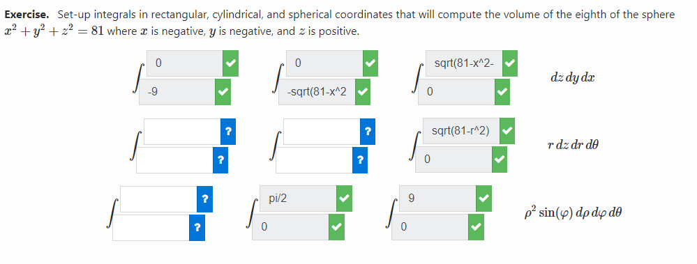 Solved Exercise. Set-up integrals in rectangular, | Chegg.com