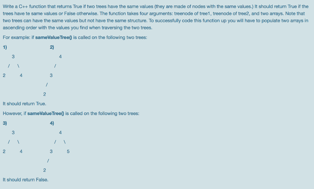 Solved Write A C Function That Returns True If Two Trees 3993