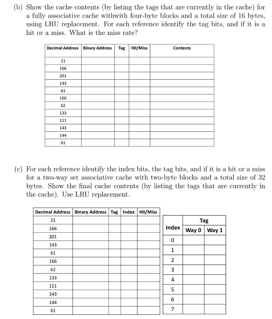Solved 4. (44pts) Below is a list of 32-bit memory address | Chegg.com