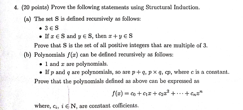 Solved 4 20 Points Prove The Following Statements Using