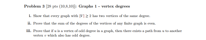 Solved Problem 3「28 pts (108.10): Graphs 1-vertex degrees i. | Chegg.com