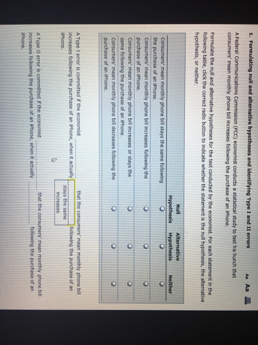 Solved Aa Aa 1. Formulating null and alternative hypotheses | Chegg.com