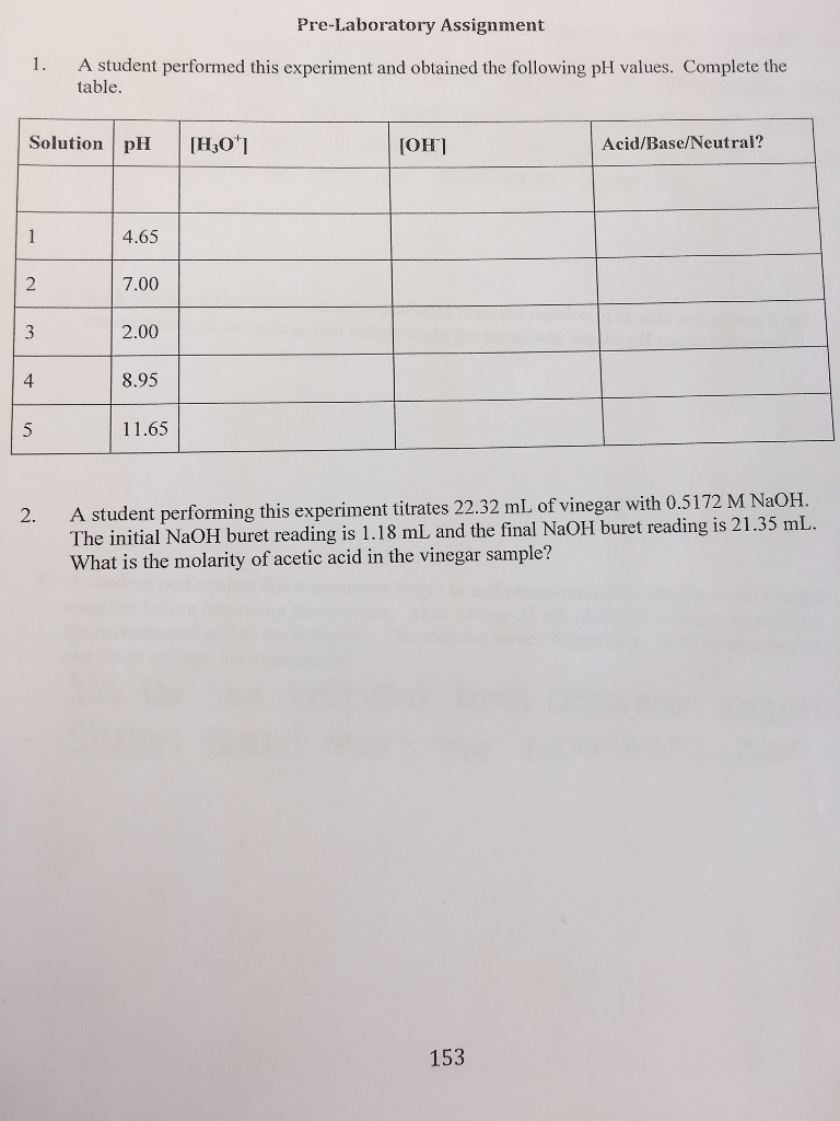 Solved Pre-Laboratory Assignment 1. A student performed this | Chegg.com