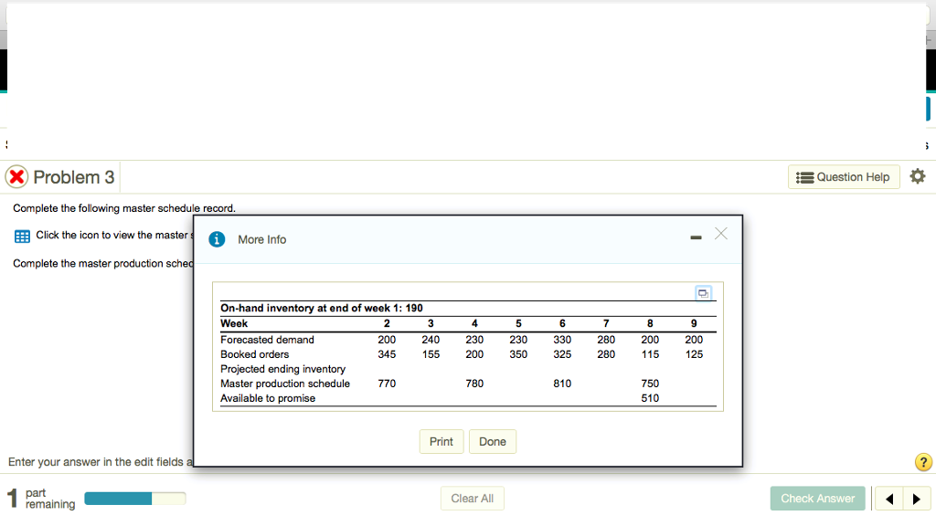 Solved X Problem 3 Complete the following master schedule | Chegg.com