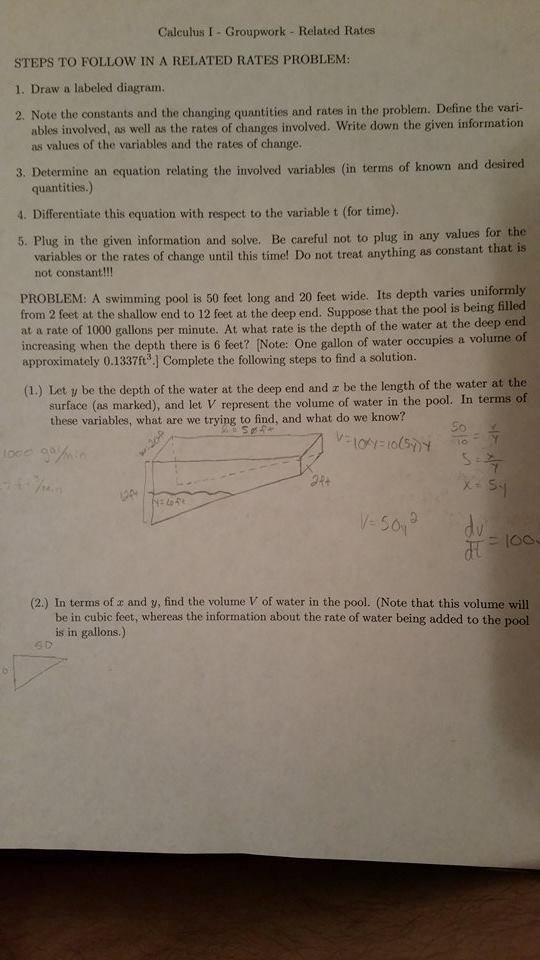Solved Calculus I- Groupwork- Related Rates STEPS TO FOLLOW | Chegg.com