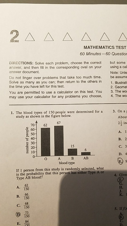 Solved MATHEMATICS TEST 60 Minutes-60 Questio DIRECTIONS: | Chegg.com