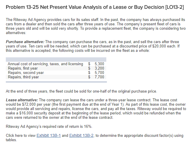 Solved Problem 13-25 Net Present Value Analysis of a Lease | Chegg.com
