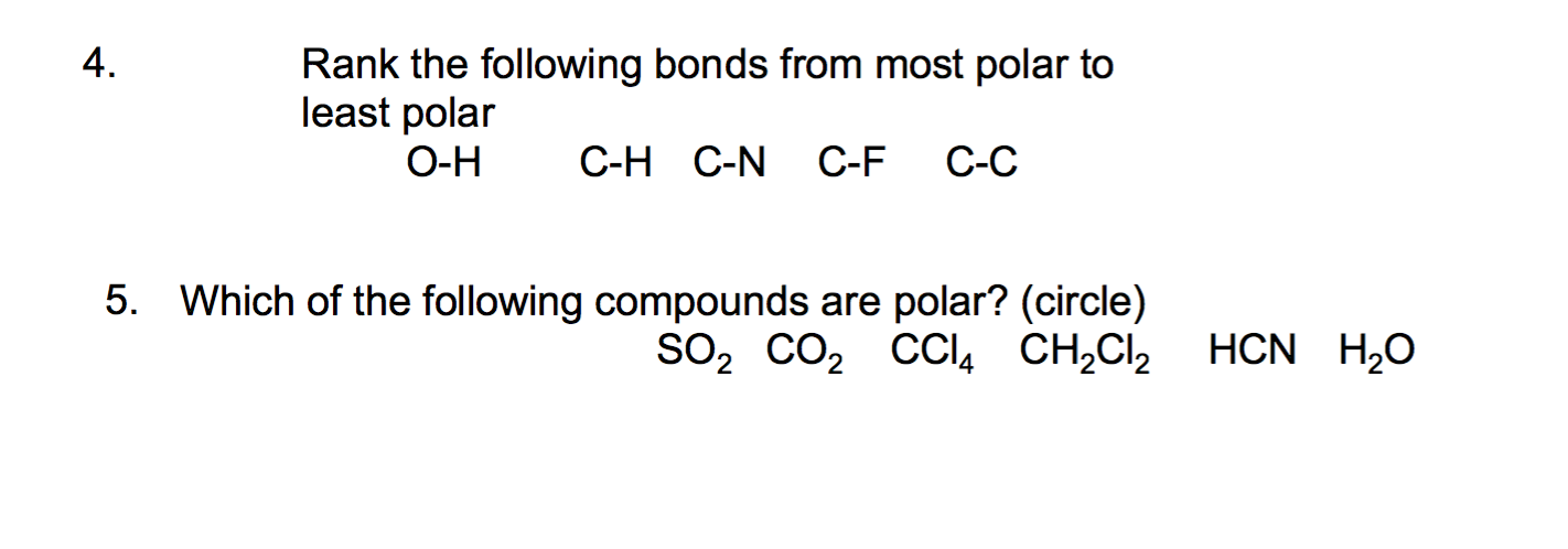 Solved Rank the following bonds from most polar to least | Chegg.com