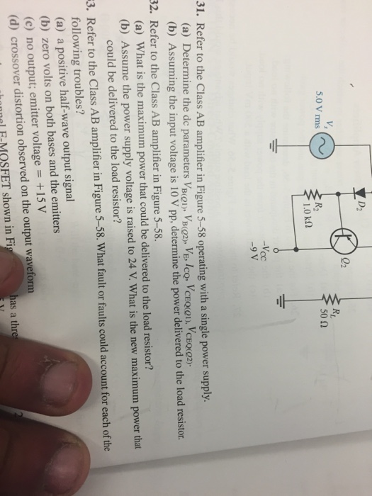 Refer to the Class AB amplifier in Figure 5-58 | Chegg.com