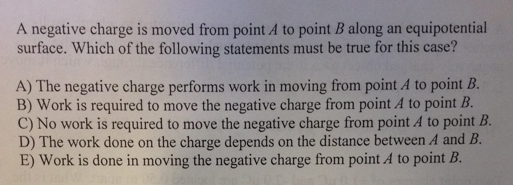 Solved A negative charge is moved from point A to point B | Chegg.com