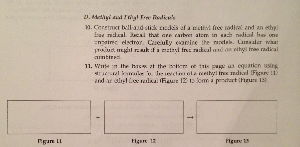 Solved Methyl and Ethyl Free Radicals Construct | Chegg.com