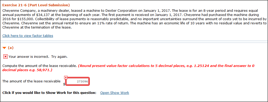 Solved Exercise 21-6 (Part Level Submission) Cheyenne | Chegg.com