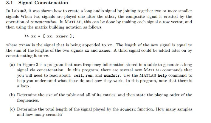 3.1 Signal Concatenation In Lab #2, it was shown how | Chegg.com