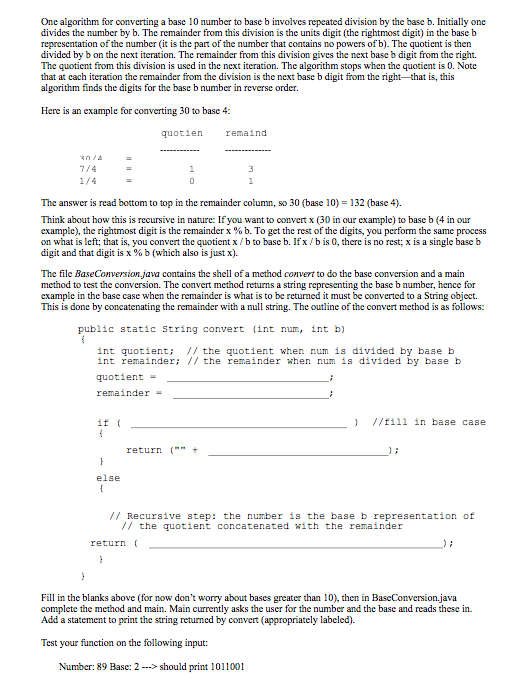Solved One algorithm for converting a base 10 number to base | Chegg.com