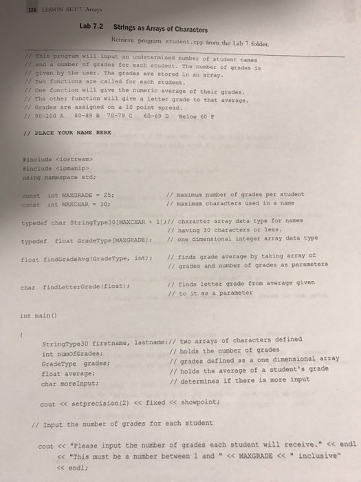 Solved 126 LESSON SIET7 Atrays Lab 7.2 Strings as Arrays of | Chegg.com