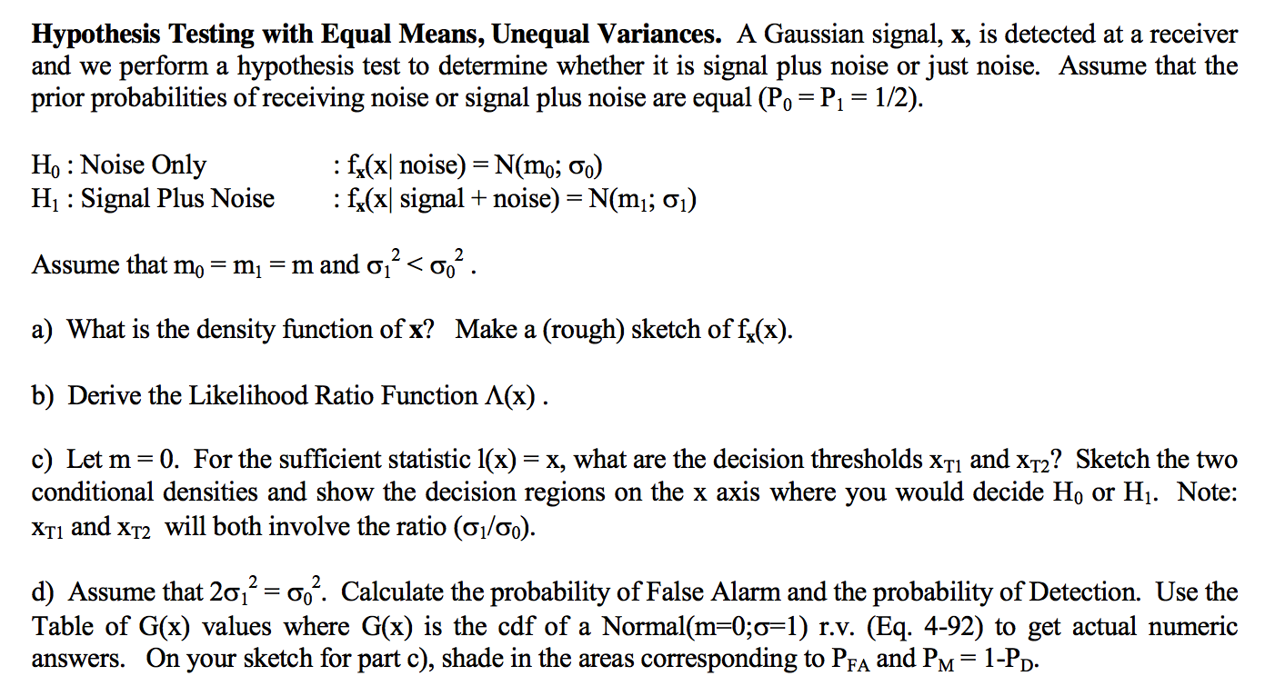 Solved Hypothesis Testing with Equal Means, Unequal | Chegg.com