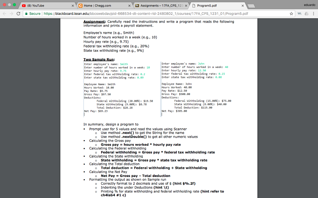 Solved (8) YouTube Home l Chegg.com Assignments-17FA-CPS-12. | Chegg.com