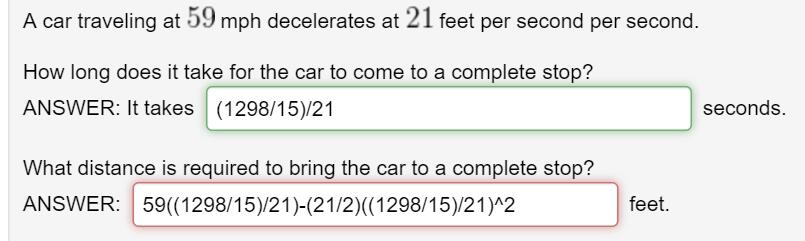 Solved A car traveling at 59 mph decelerates at 21 feet per | Chegg.com