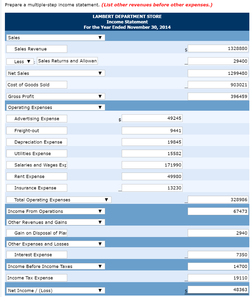 Prepare a multiple-step income statement. (List other | Chegg.com
