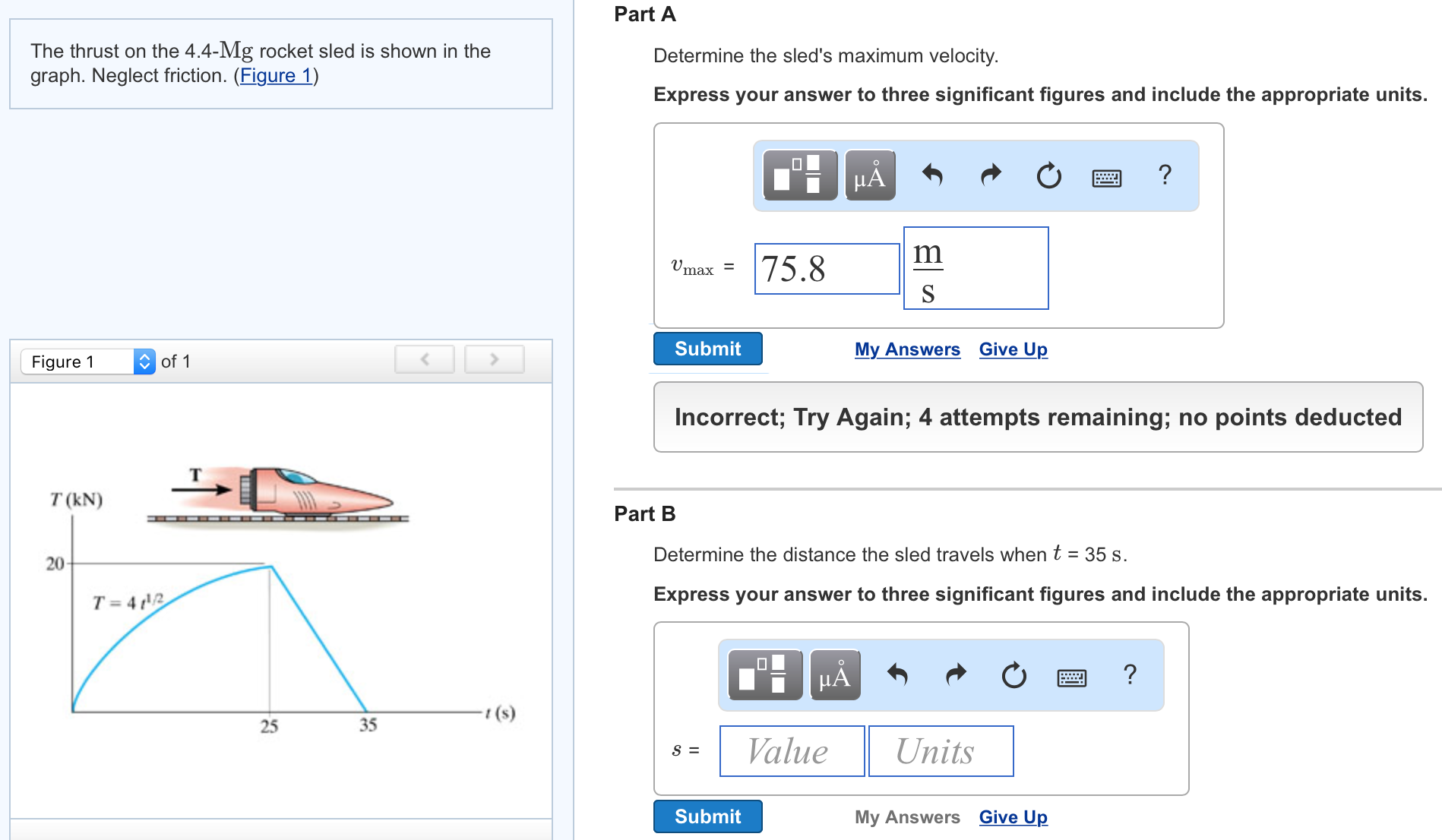 The thrust on the 4.4-Mg rocket sled is shown in the | Chegg.com