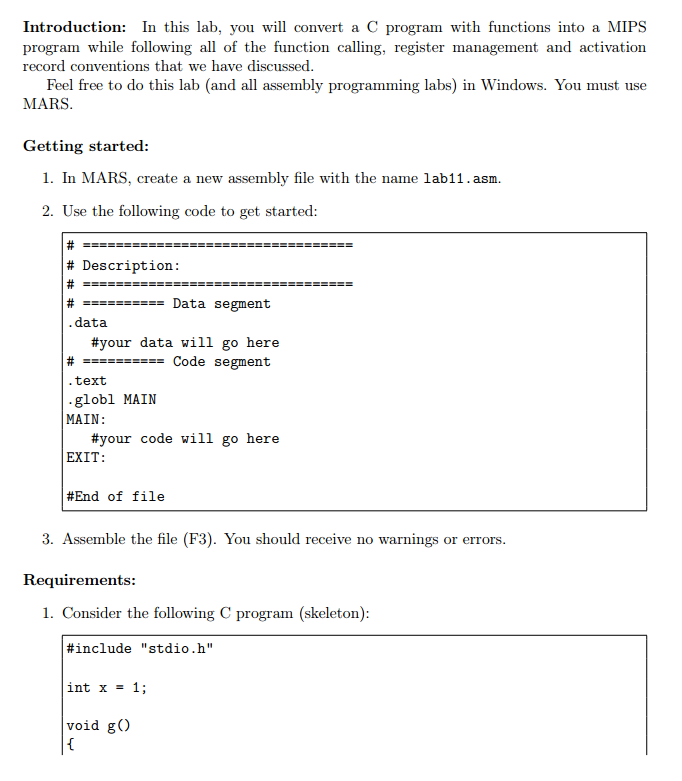 Solved Introduction: In this lab, you will convert a C | Chegg.com