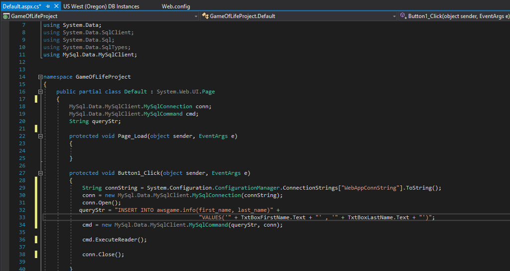 I need help connecting my ASP.net project to an AWS | Chegg.com