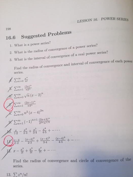Solved LESSON 16. POWER SERIES 198 16.6 Suggested Problems | Chegg.com