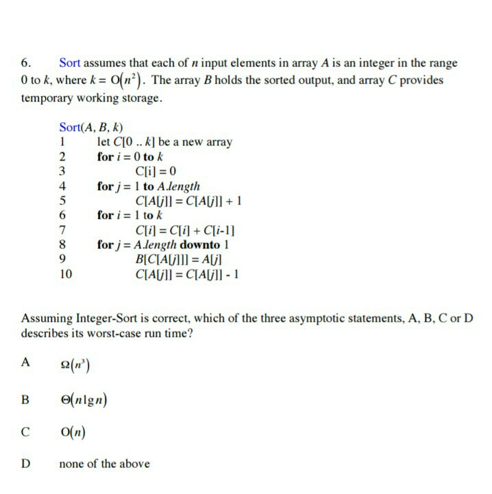 Solved Sort assumes that each of n input elements in array A | Chegg.com