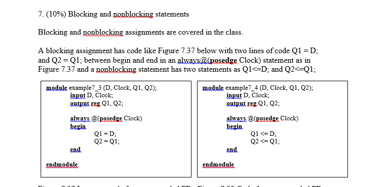 Solved 1(10%) Blocking and nonblocking statements Blocking | Chegg.com Solved 1(10%) Blocking and nonblocking statements Blocking | Chegg.com