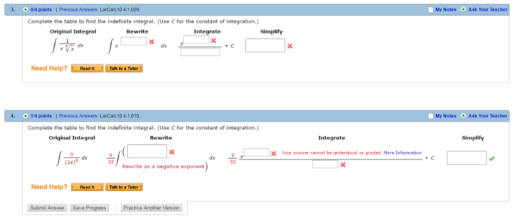 Solved Complete The Table To Find The Indefinite Integral